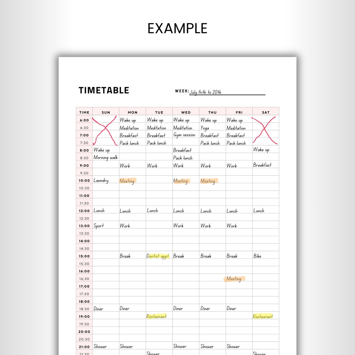 Weekly Planner Timetable 5 Designs, A4/a5/letter Size, Sunday or Monday ...