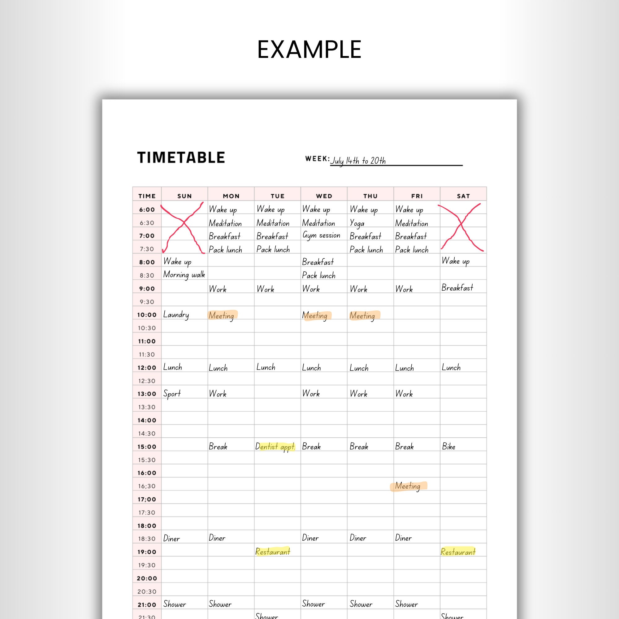 Weekly Planner Timetable 5 Designs, A4/a5/letter Size, Sunday or Monday ...
