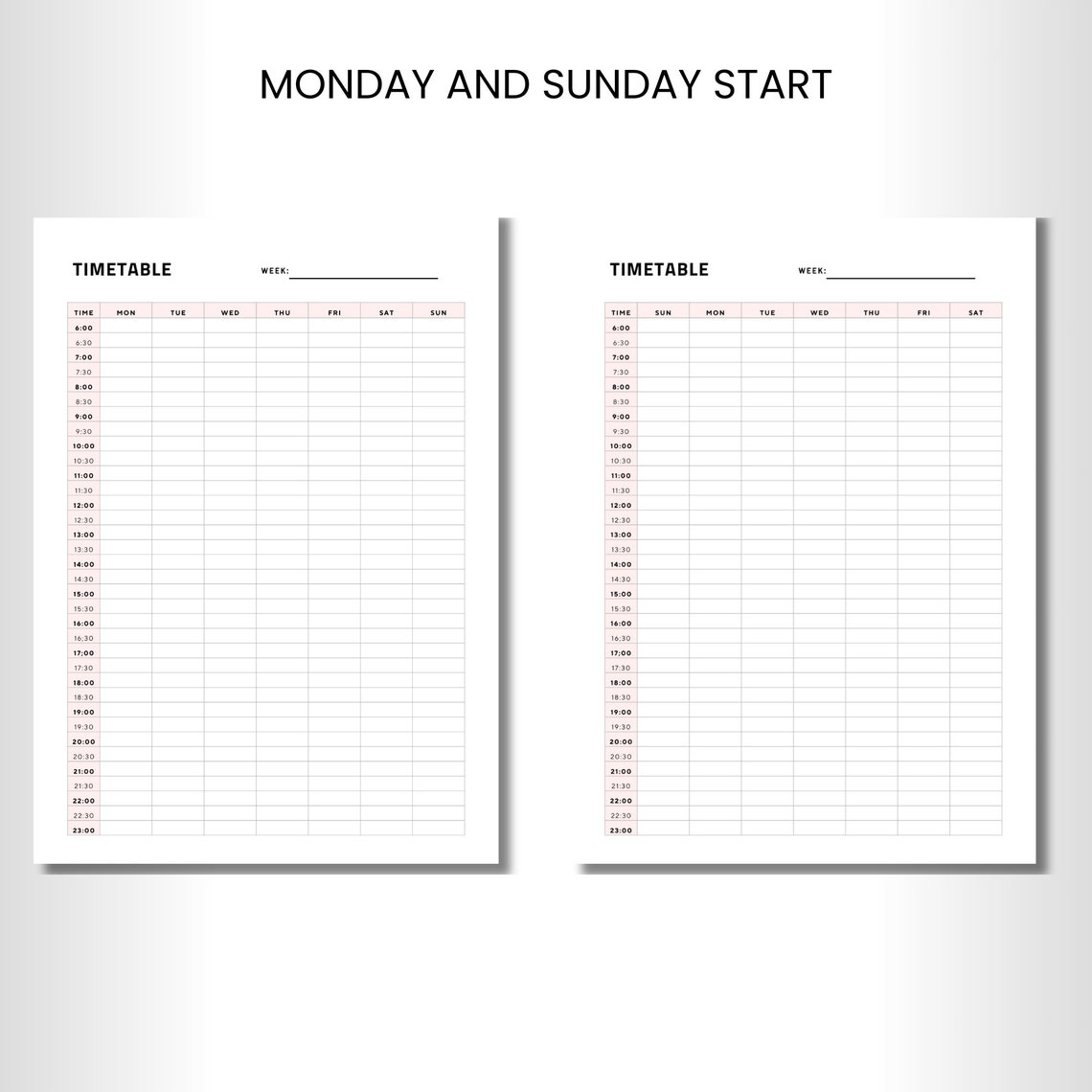 Weekly Planner Timetable 5 Designs, A4/a5/letter Size, Sunday or Monday ...