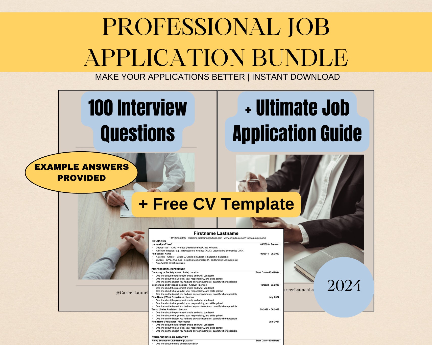 Professional Job Application & Interview Bundle, 100 Interview ...