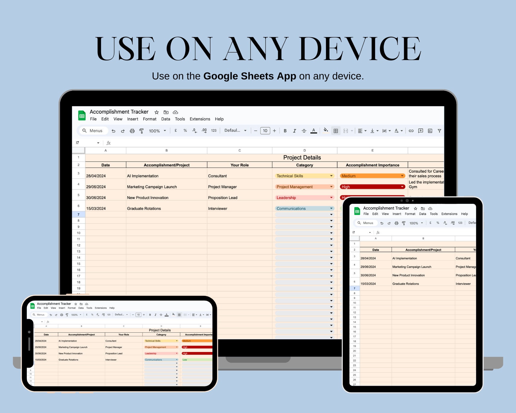 Career Accomplishment Tracker, Google Sheets Template, 2024, Instant ...