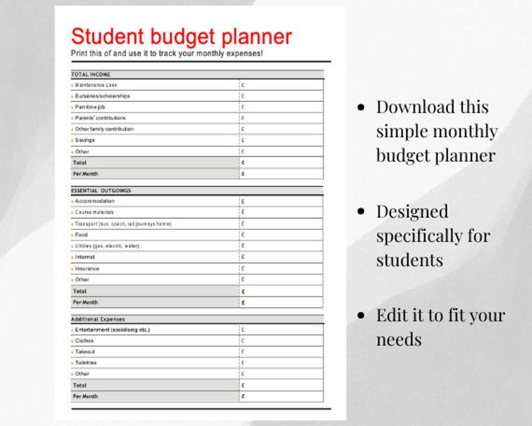 Printable Student Budget Planner, Financial Organizer, Money Tracking ...