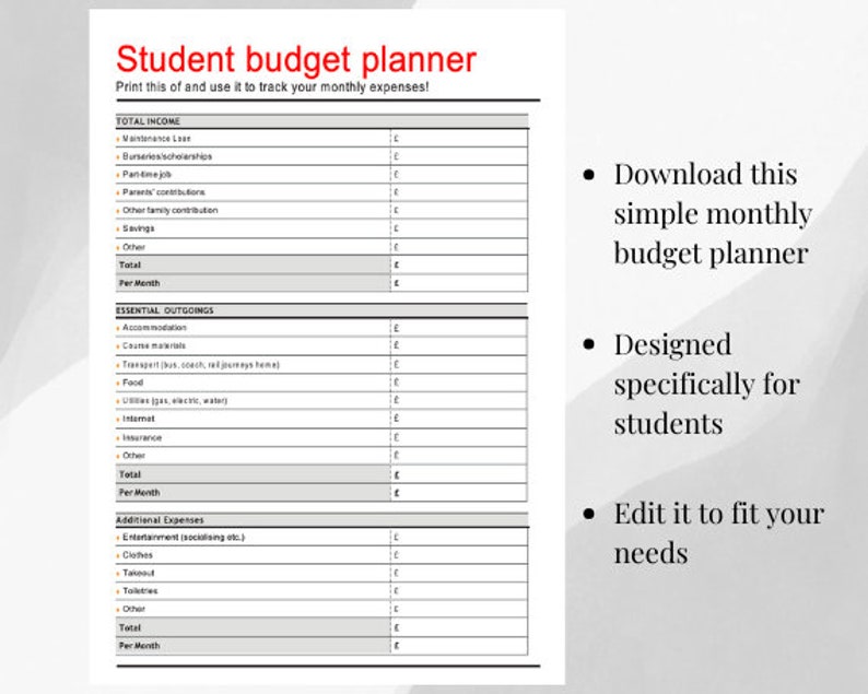 Printable Student Budget Planner, Financial Organizer, Money Tracking ...