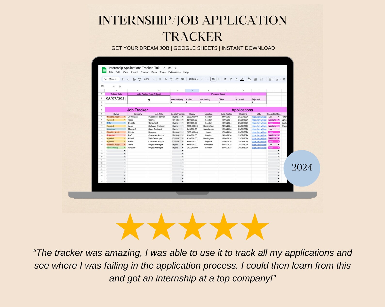 Ultimate Internship and Job Application Tracker Excel Template Job ...