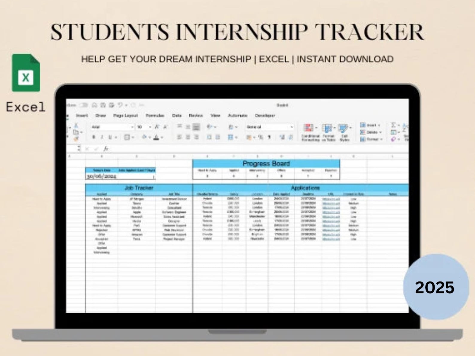 Internship & Job Application Tracker | Excel Template | Student Job ...