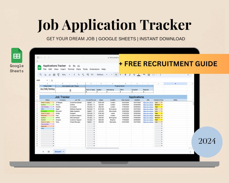 Job Application Tracker | Google Sheets | Job Planner | Interview and ...