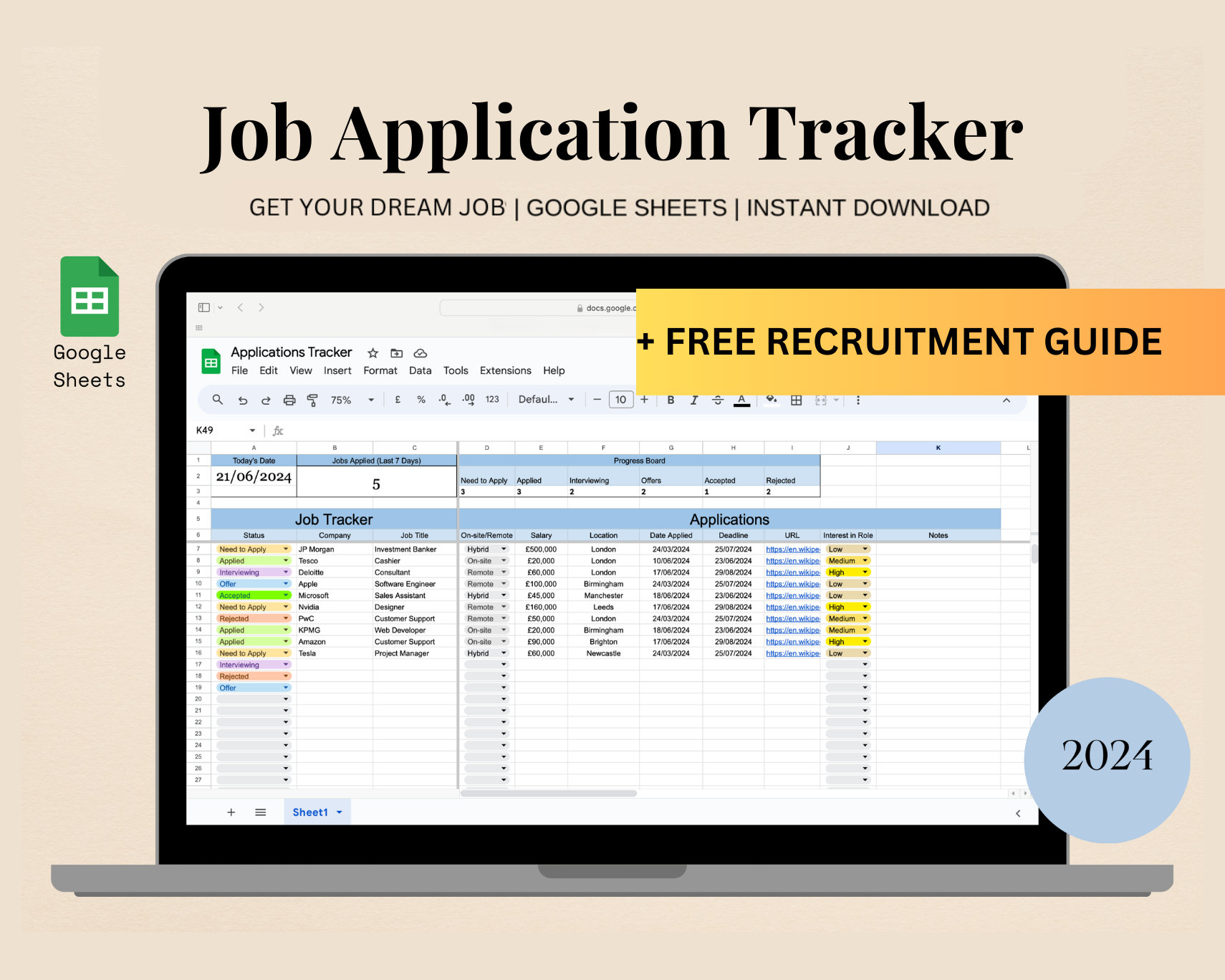 Job Application Tracker | Google Sheets | Job Planner | Interview and ...