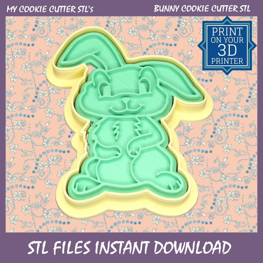 Bunny Cookie Cutter and Embossing Stamp / Fondant Imprint STL. Print on ...