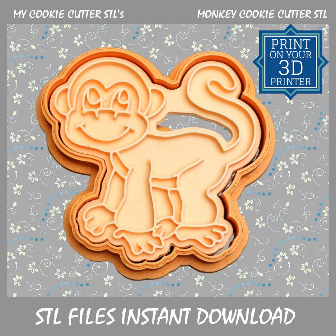Monkey Cookie Cutter and Embossing Stamp / Fondant Imprint STL. Print ...
