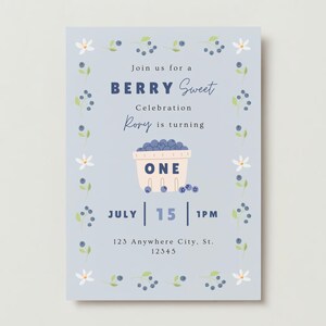 Berry Sweet Blueberry Birthday Invitation,customizable Printable Invite ...
