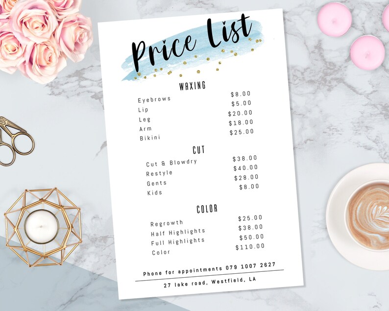Blue Price list template editable Beauty Salon Pricing List | Etsy Blue Price list template editable Beauty Salon Pricing List | Etsy