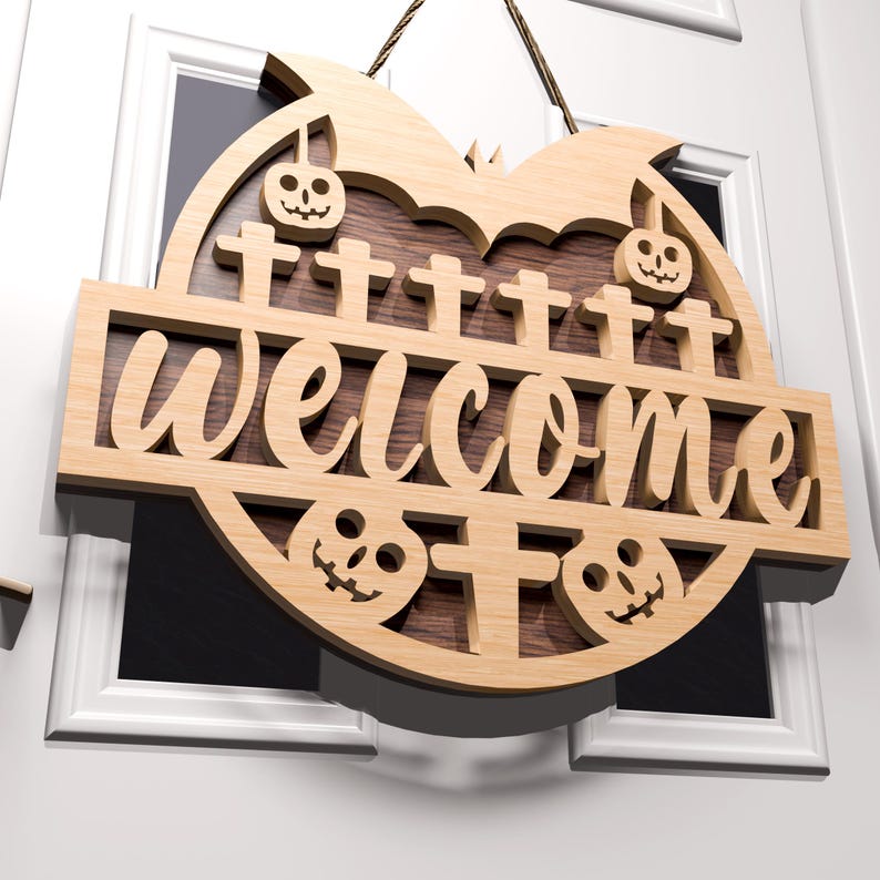 Bat Welcome Sign Svg , Spider Svg, Halloween Door Hanger SVG, Ghost Svg ...