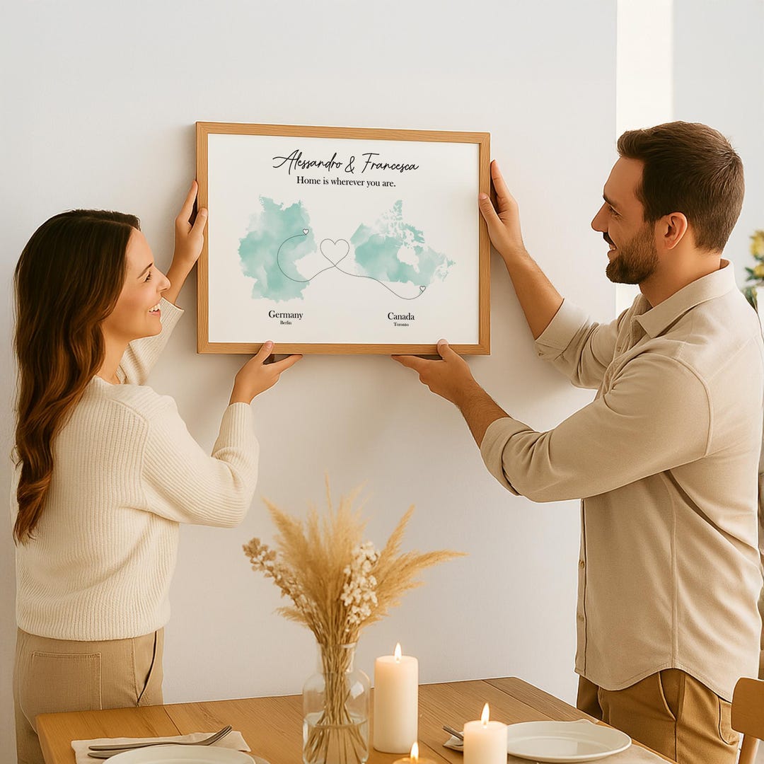 Custom Long Distance Map Print: Personalized Couple Gift - Etsy
