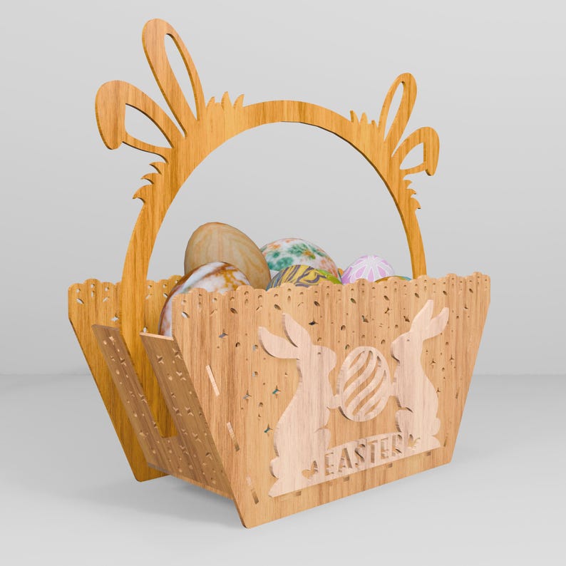 Easter Bunny Basket Svg, Egg Holder Easter Rabbit Basket, Laser File ...