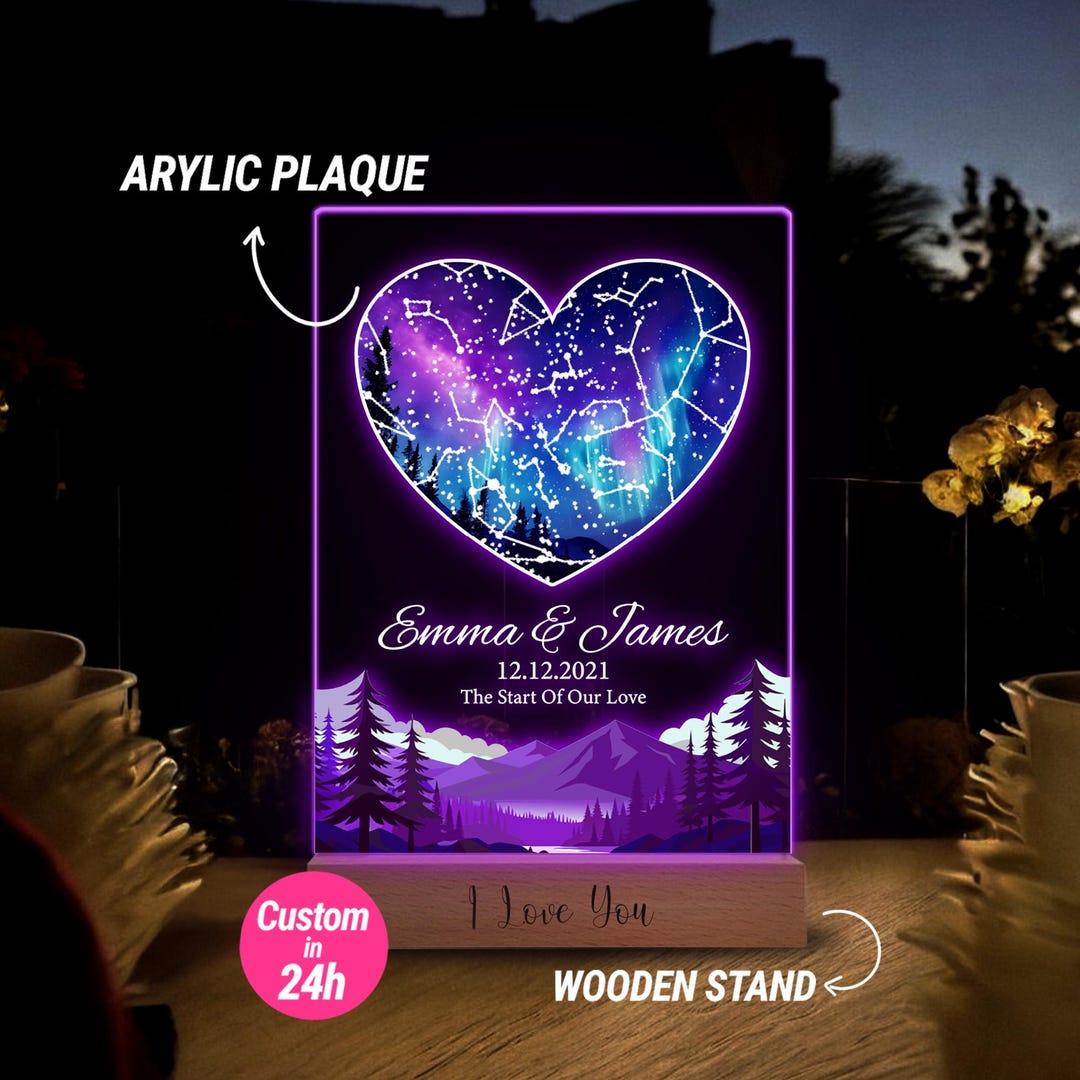 Custom Star Map Aurora LED Light Print, the Start of Our Love, Night ...