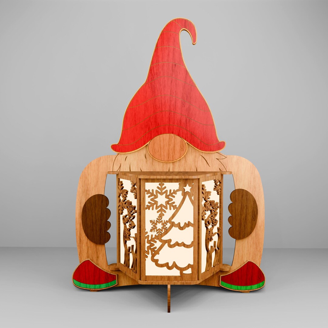 Christmas Gnome Lantern Laser Cut File, Christmas Gnome Scene Lantern ...
