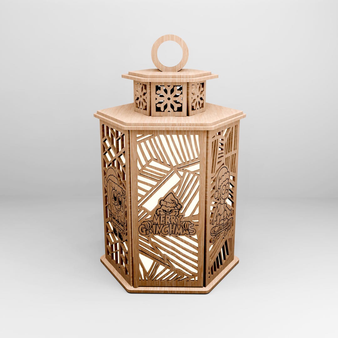 Christmas Lantern Laser Cut File, Christmas Cartoon Scene Lantern Svg ...