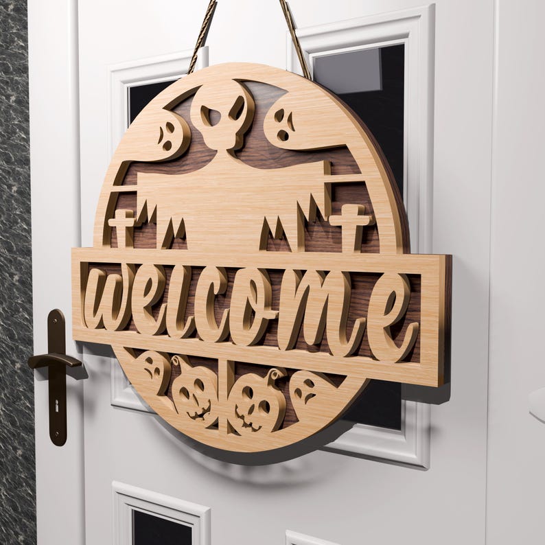 UFO Ghost Welcome Sign Svg , Spider Svg, Halloween Door Hanger SVG ...