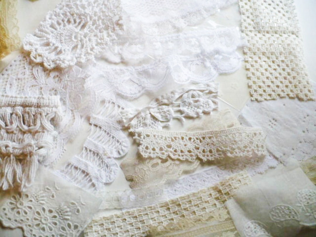 Vintage Lace Collage Kit: 20 Neutral Textile Snippets, Junk Journal ...