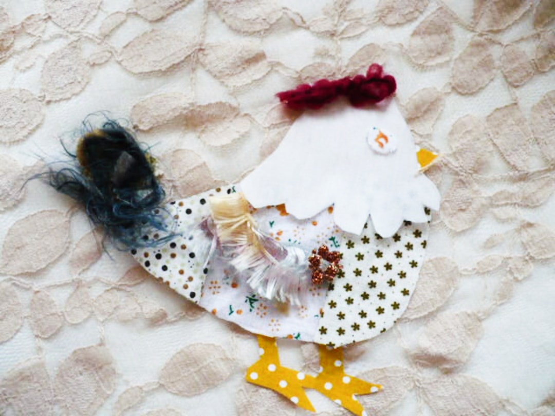 Patchwork Chicken Slow Stitch Kit: Applique Pattern, Vintage Buttons - Etsy
