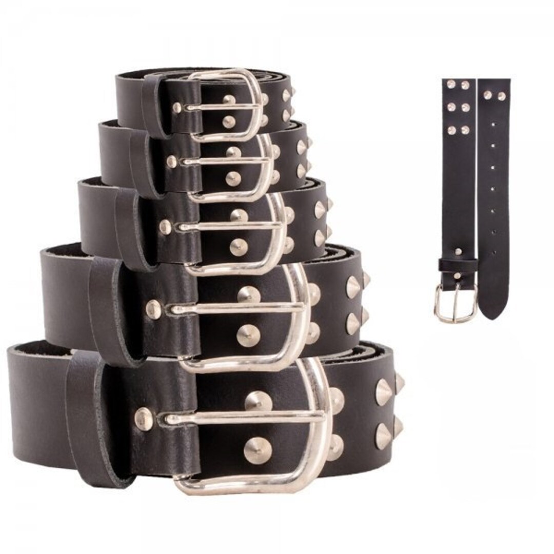 Real Leather 1.5inch Studded Fashion Music Belt With 2 Rows of Cone ...