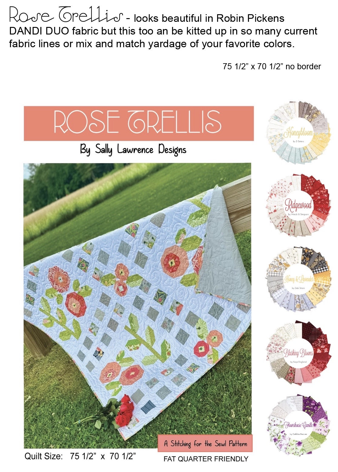 Rose Trellis Quilt Pattern. Easy to Piece. Stitch and Flip Method ...