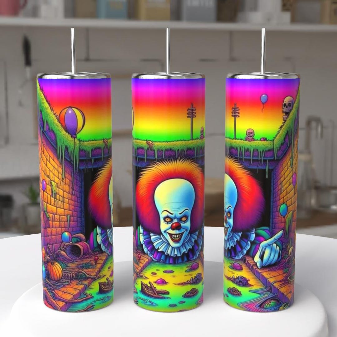 Neon Colored Scary Clown Stainless Steel 20 Oz Drink Tumbler - Etsy