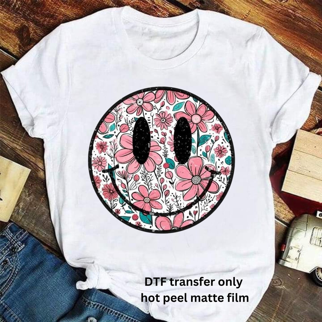 Floral Smiley Face Hot Peel DTF Transfer - Etsy