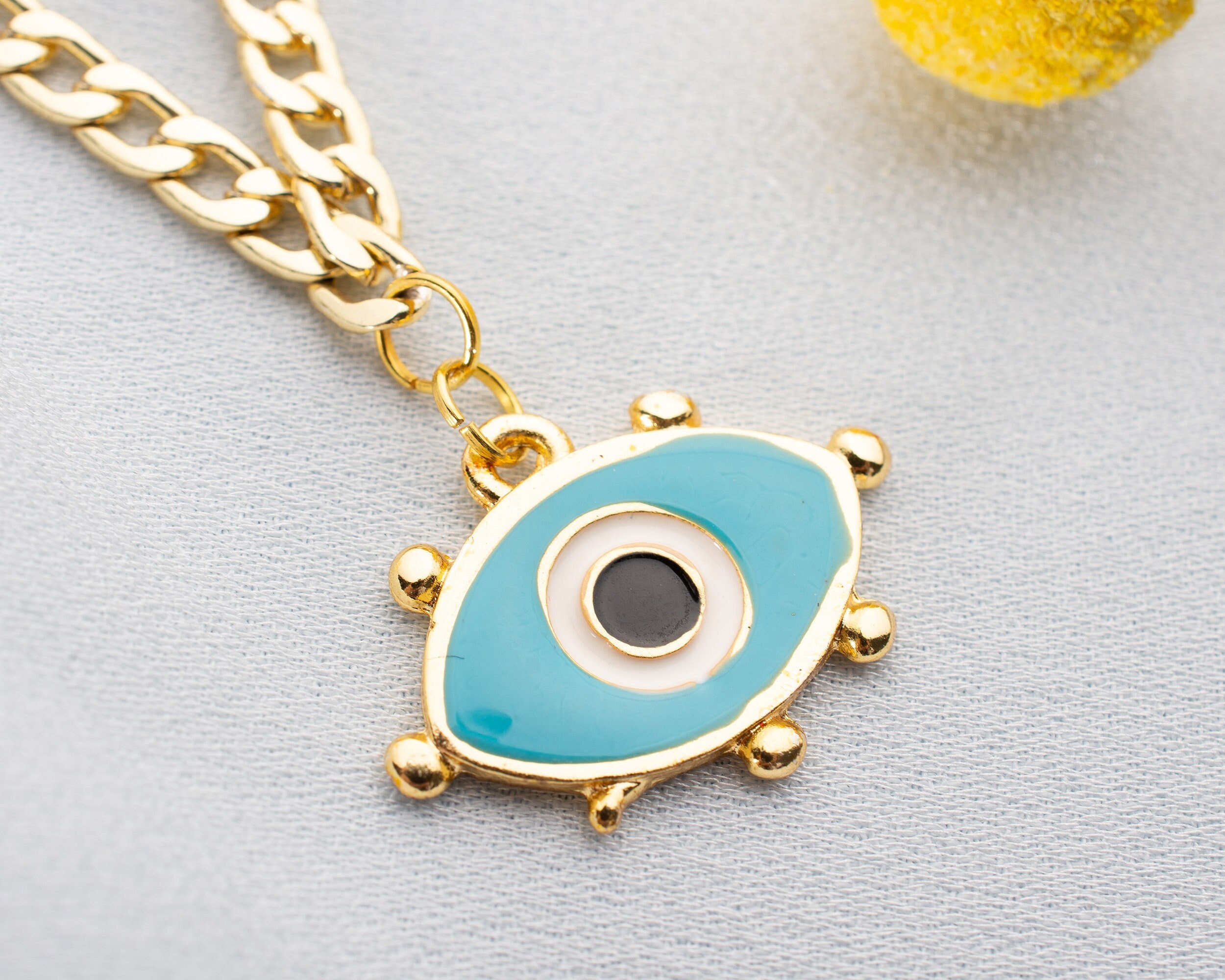 Gold Evil Eye Big Charm Chunky Chain Necklace, Beach Necklace, Summer ...