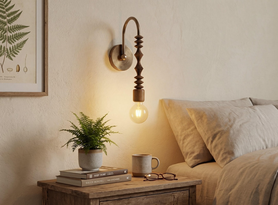 Customizable Walnut Wood Scone, Wall Light: Modern Dimmable Design - Etsy