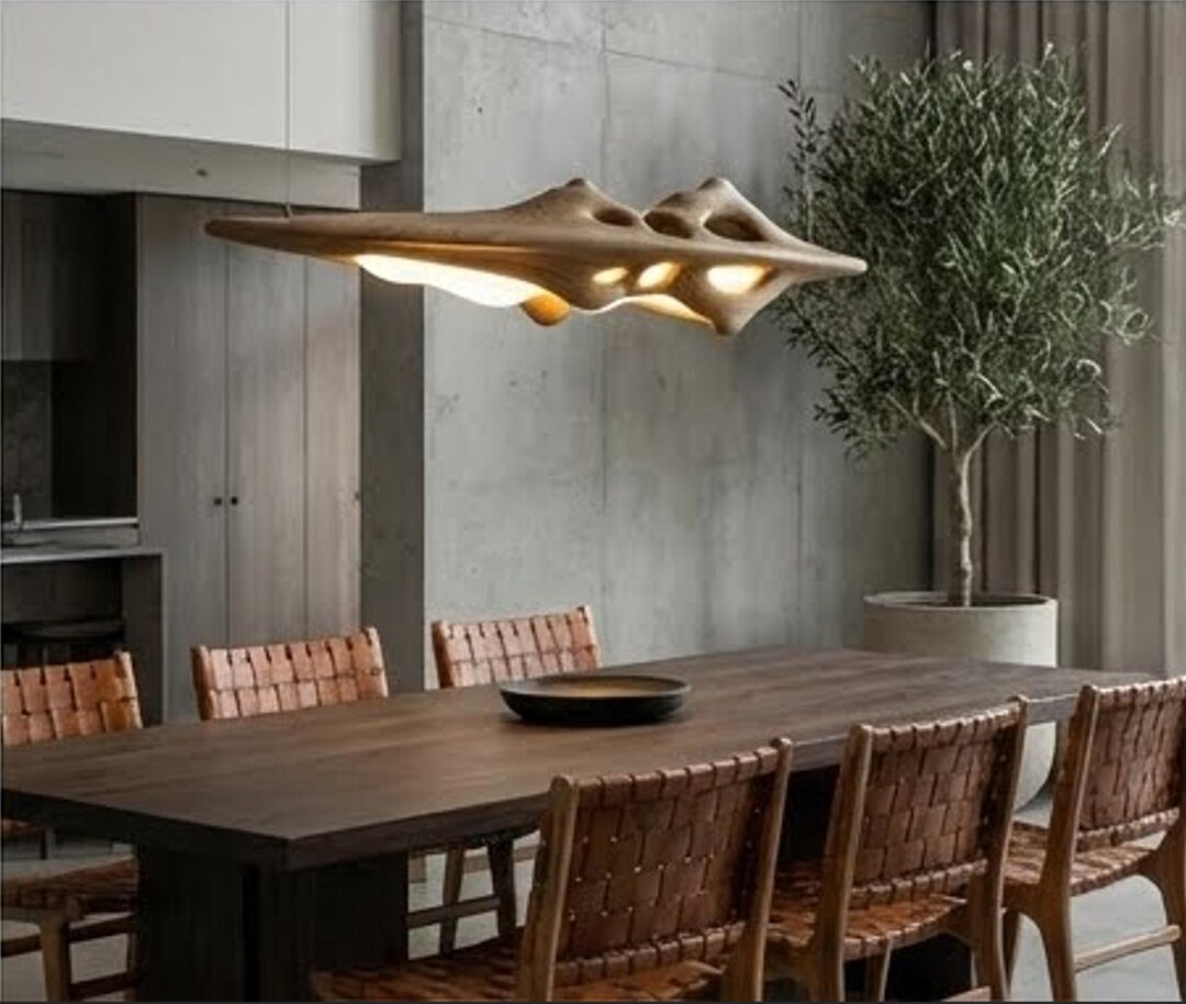 Carved Walnut Wood Linear Pendant Light - Etsy