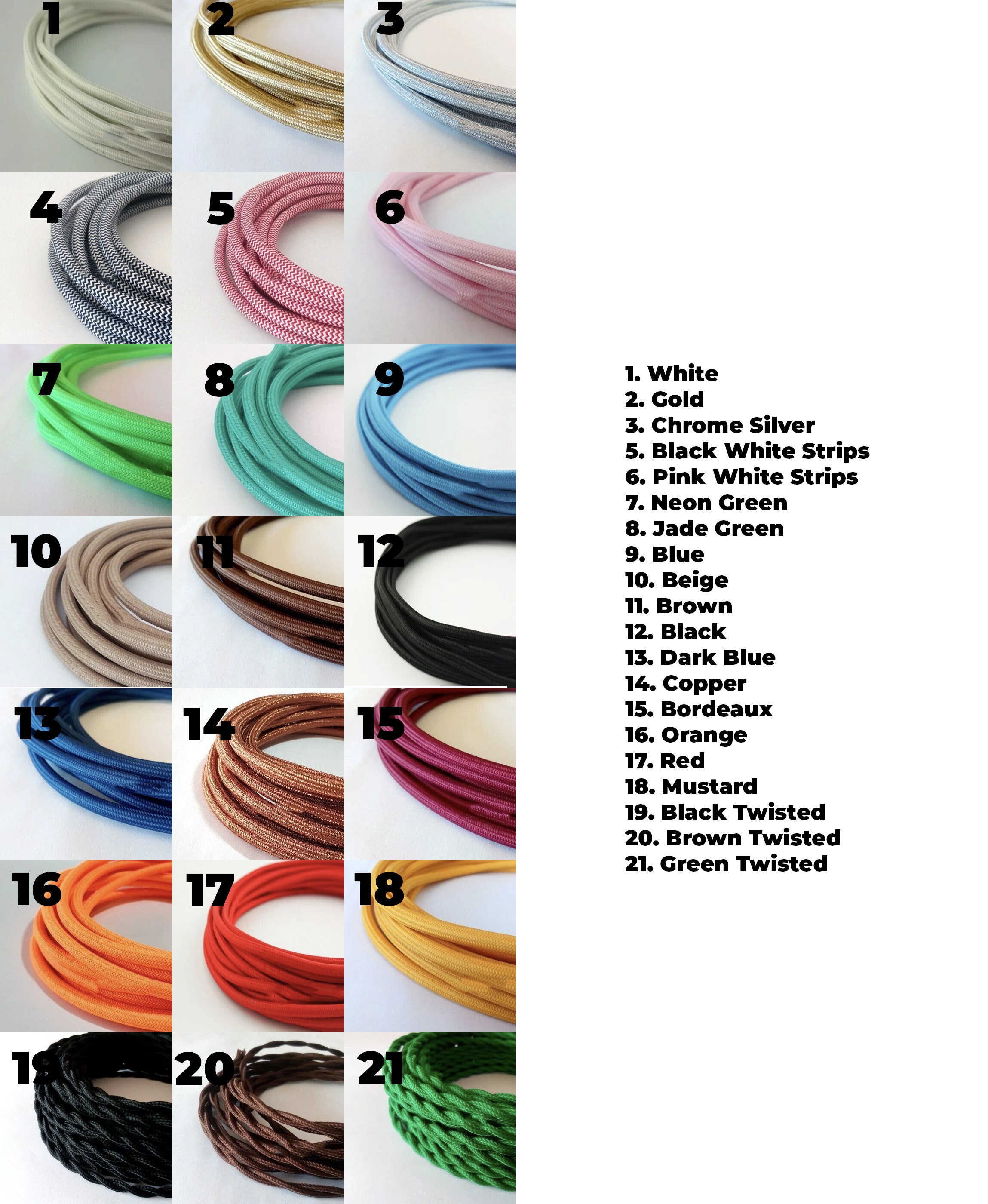 Custom Color Fabric and Braided Light Cords - 60 Inch Length, Multiple ...