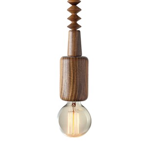 Handcrafted Walnut Wood Pendant Light - Rustic Contemporary Wooden ...
