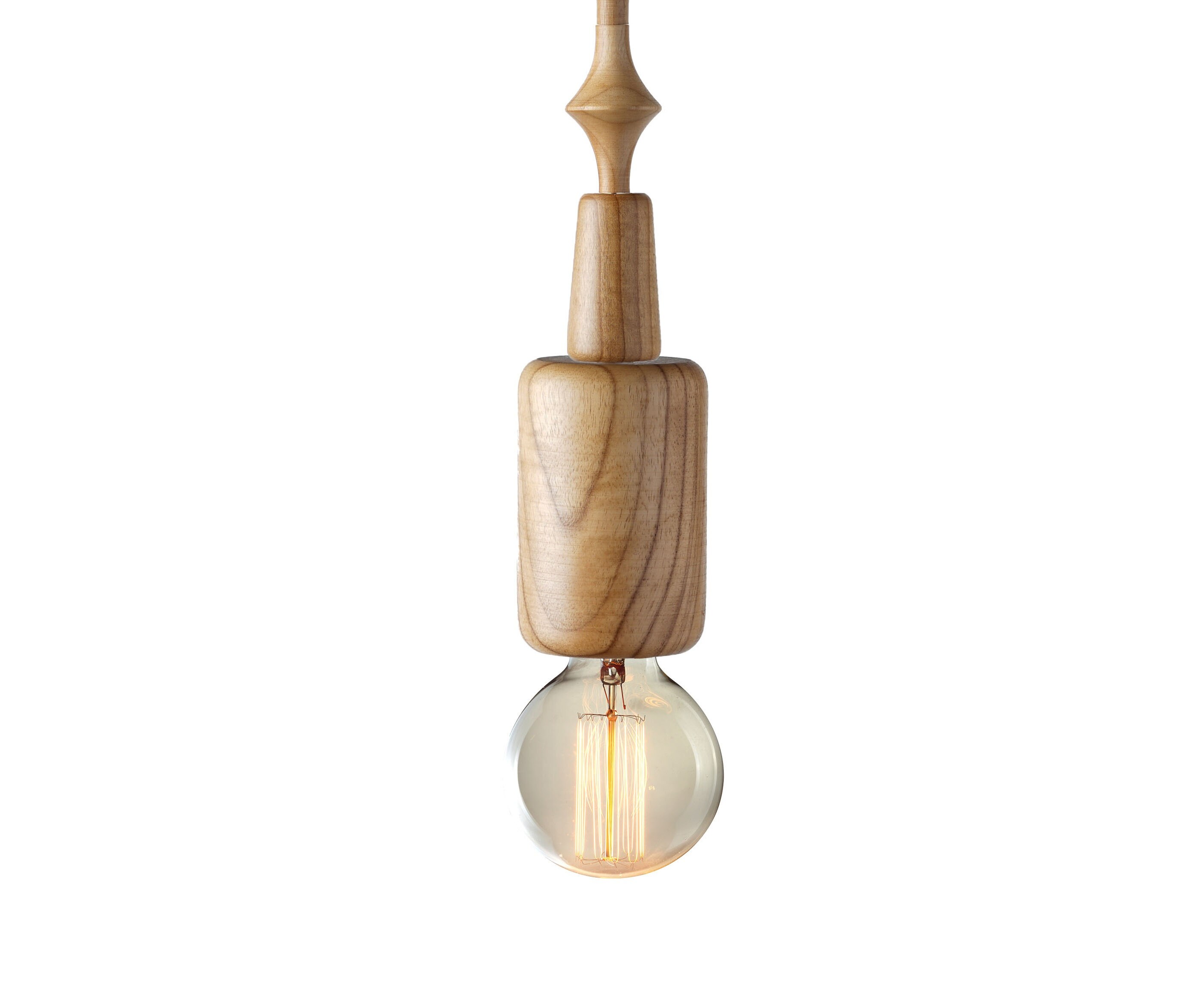 Handcrafted Walnut Wood Hanging Light - Unique Lathe Turned Pendant ...