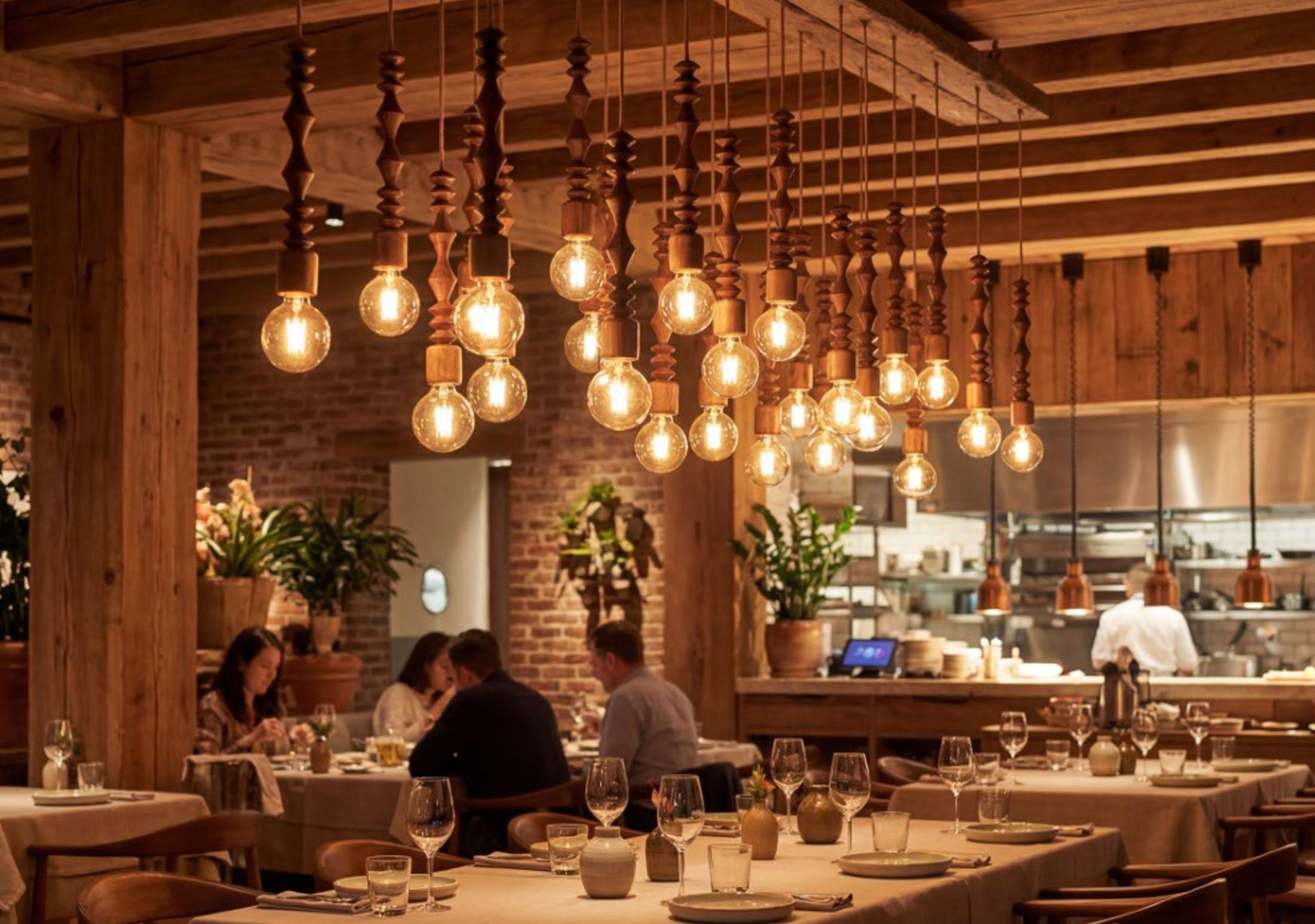 Walnut Wood Pendant Light for Restaurants | Modern Dining Lighting ...