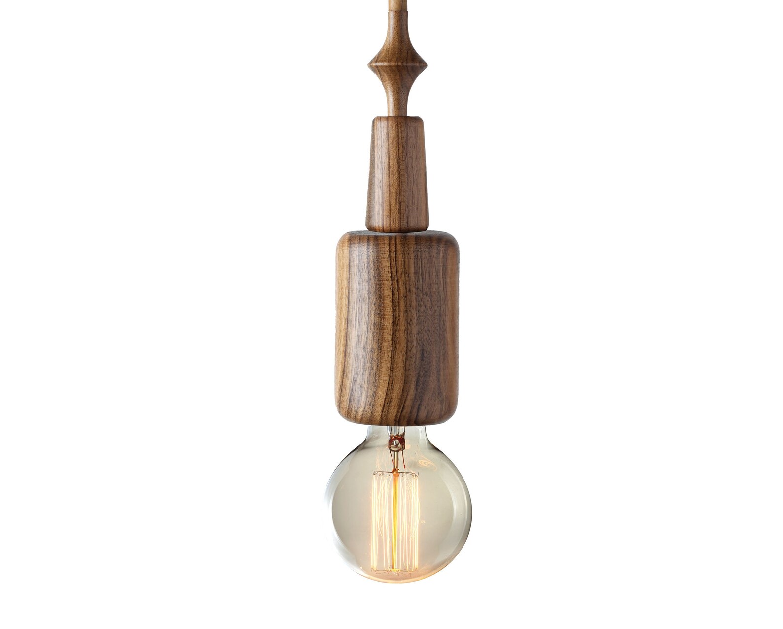 Handcrafted Walnut Wood Hanging Light - Unique Lathe Turned Pendant ...