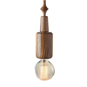Handcrafted Walnut Wood Hanging Light - Unique Lathe Turned Pendant ...