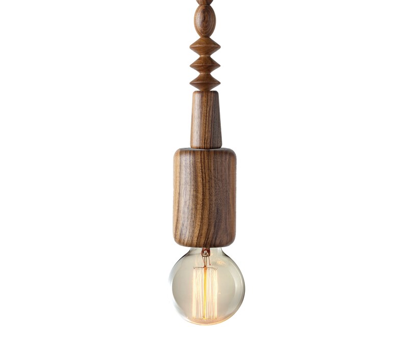 Handmade Walnut Wood Pendant Light - Unique Lathe Turned Hanging Lamp ...