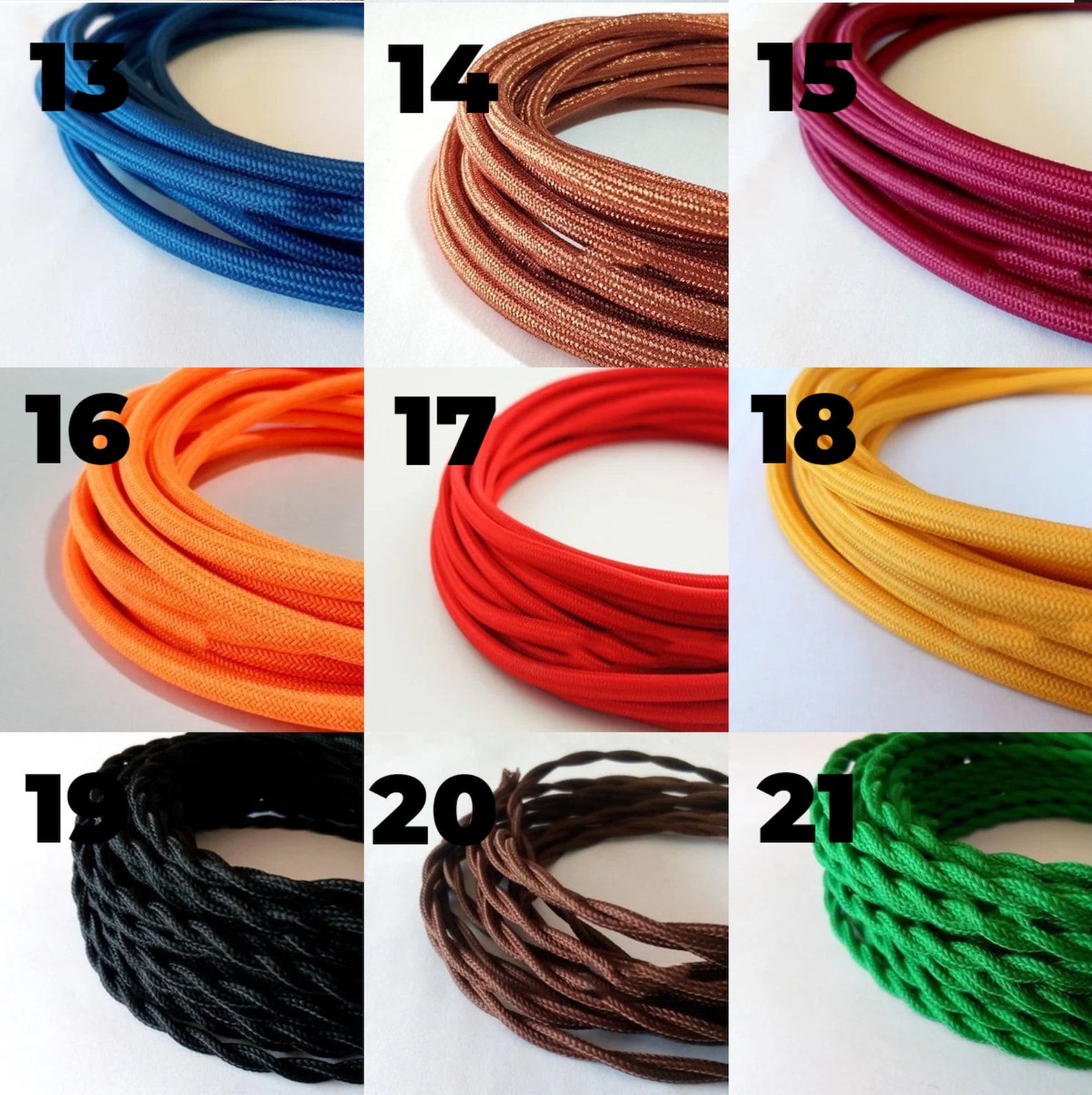 Custom Color Fabric and Braided Light Cords - 60 Inch Length, Multiple ...