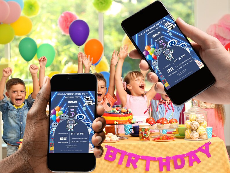 Birthday Invitation Template| Cute Robots Blue Astro Bot Party| Video ...