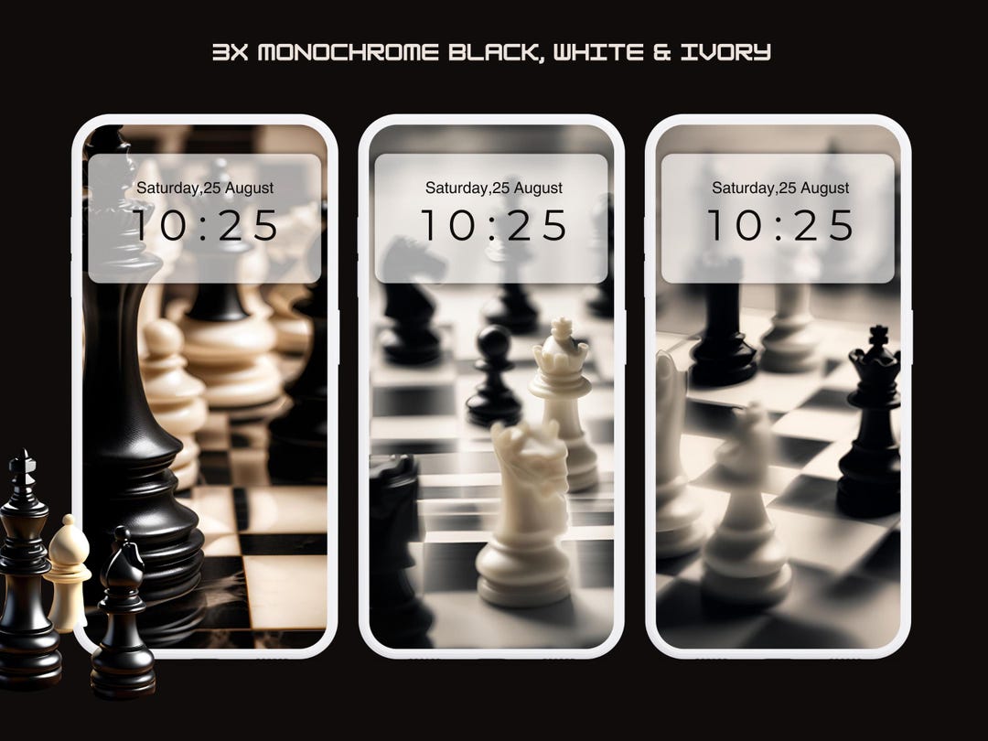 Chess Phone Wallpapers(set of 3) Black & White /ivory Chess Pieces ...