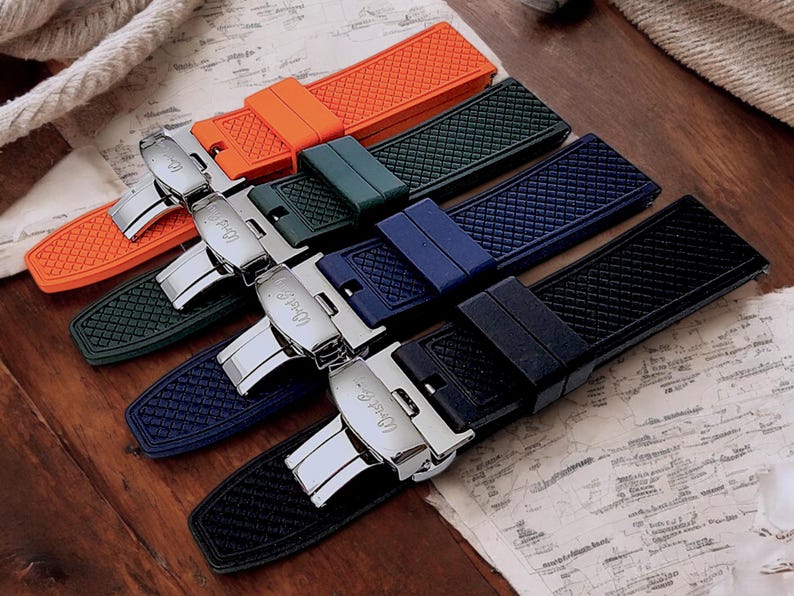 FKM Rubber Deployment Clasp Watch Strap Band Premium Two Piece Mens ...