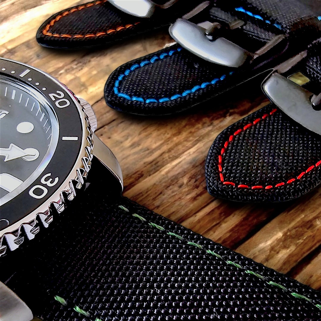 Canvas Watch Strap PVD Black Buckle Premium Nylon Fabric Sailcloth 20mm ...