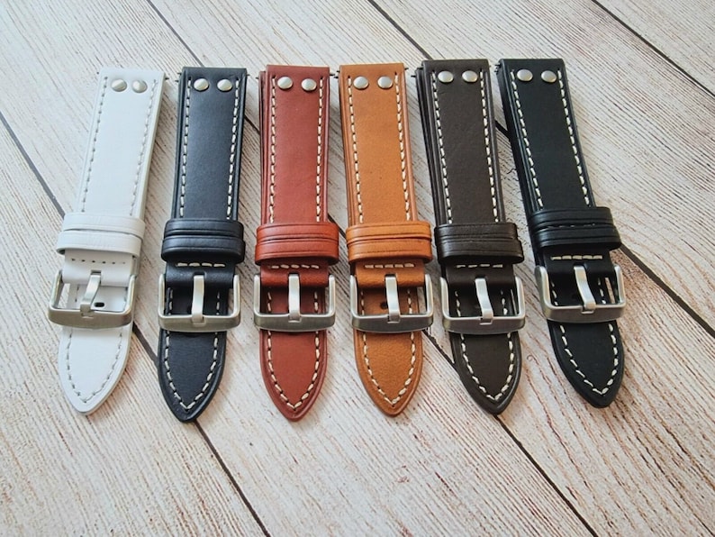 Rivet Stud Pilot Flieger Tough Leather Watch Strap Band Aviator 18mm ...