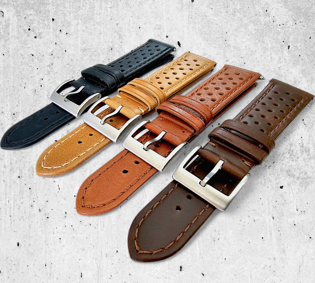 Vintage Leather Rally Racing Watch Strap Band Two Piece Perforated 18 ...