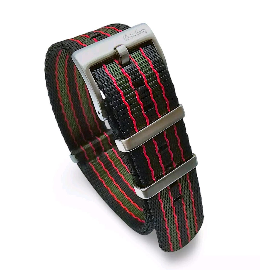 James Bond Nylon Watch Strap: Black, Red & Green Military Band - Etsy