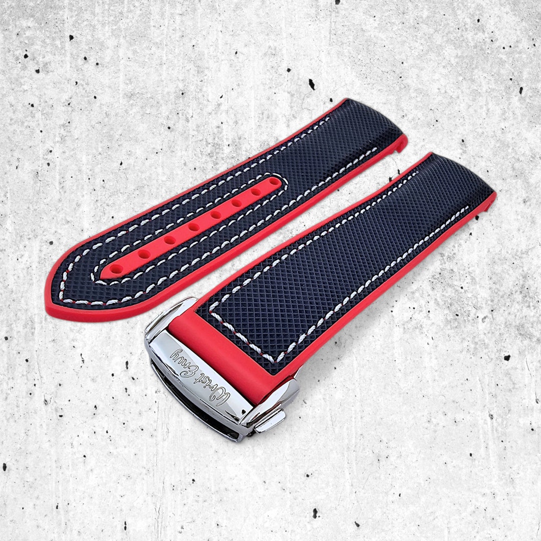 Curved End Hybrid FKM Sailcloth Watch Strap 20mm 21mm 22mm Mens Blue ...