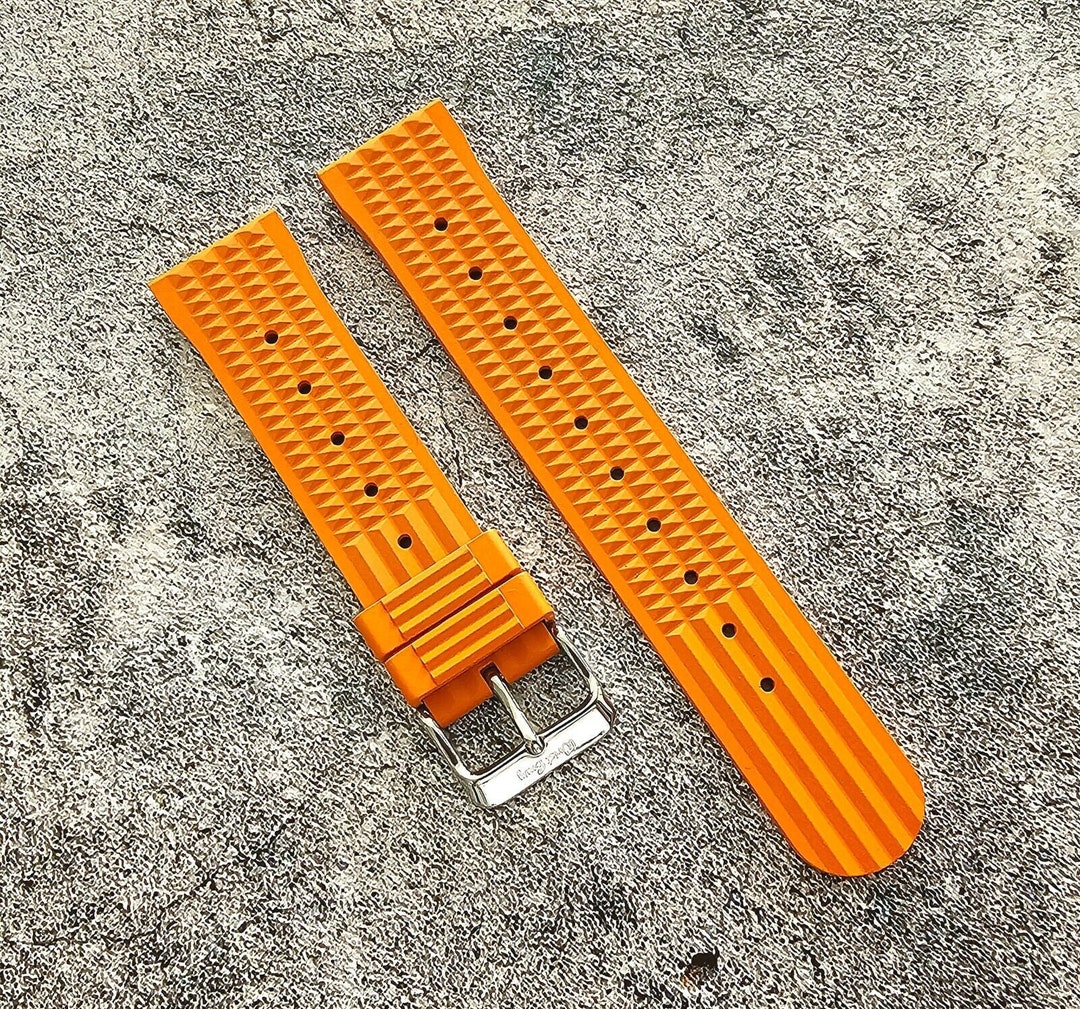FKM Rubber Waffle Watch Strap Band Retro Divers Orange 20mm 22mm Mens ...