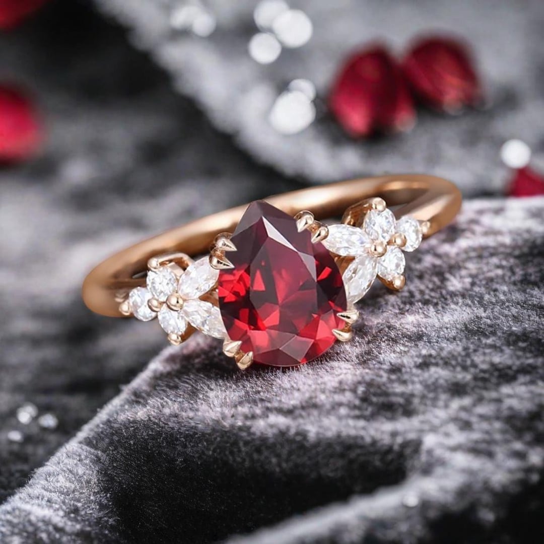 Pear Shaped Ruby Engagement Ring Vintage Gemstone July Birthstone Ring ...