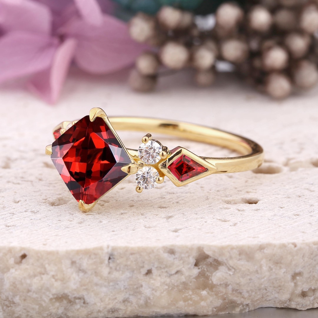 Unique Princess Cut Garnet Engagement Ring Kite Garnet Promise ...